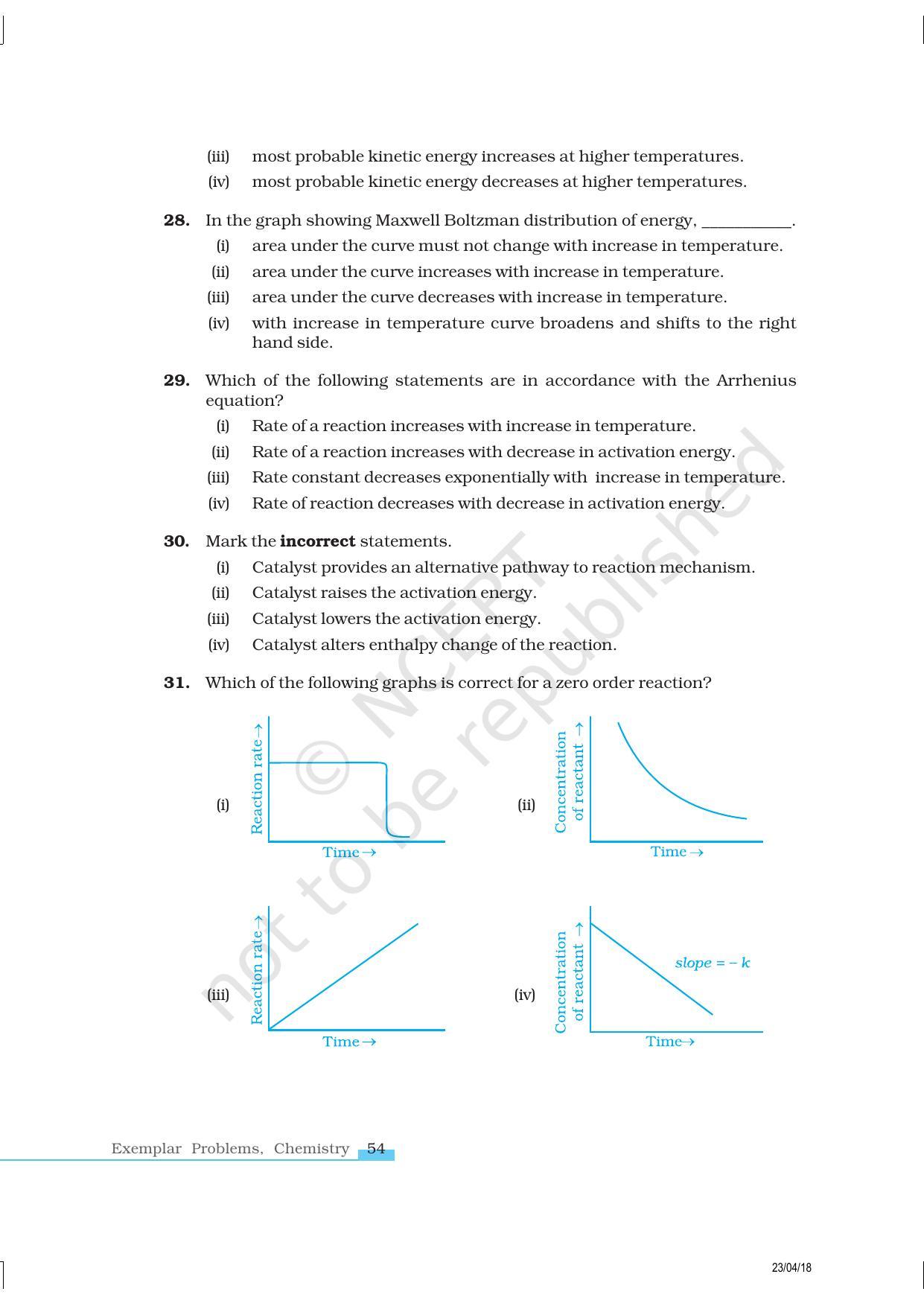 NCERT Exemplar Book for Class 12 Chemistry Chapter 4 Chemical Kinetics