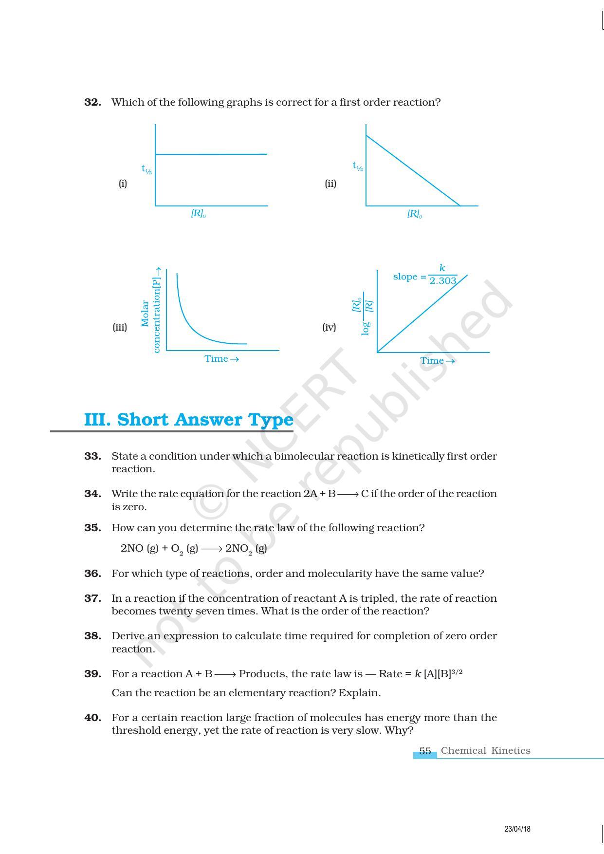 NCERT Exemplar Book for Class 12 Chemistry Chapter 4 Chemical Kinetics