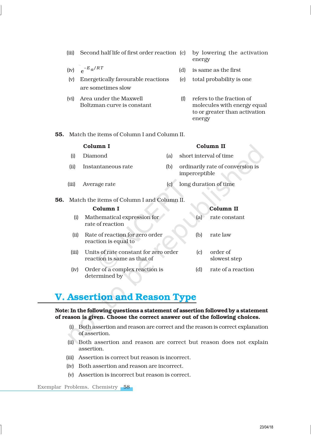 NCERT Exemplar Book for Class 12 Chemistry Chapter 4 Chemical Kinetics