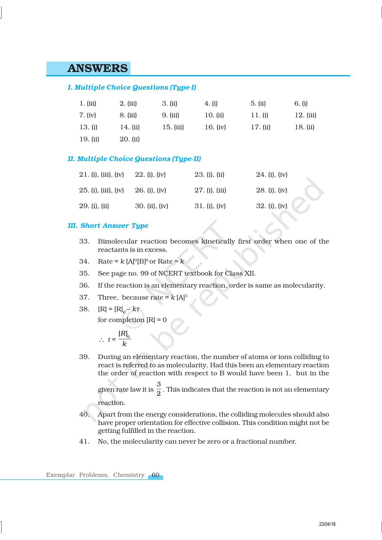 NCERT Exemplar Book for Class 12 Chemistry Chapter 4 Chemical Kinetics