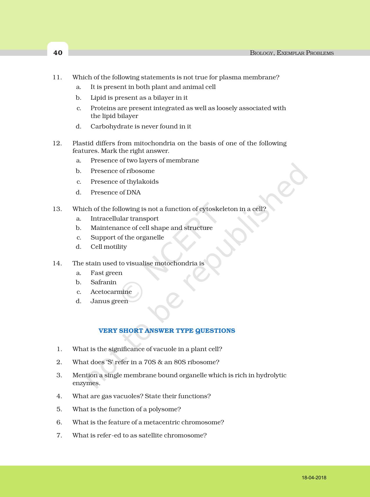 NCERT Exemplar Book for Class 11 Biology Chapter 8 Cell The Unit Of Life