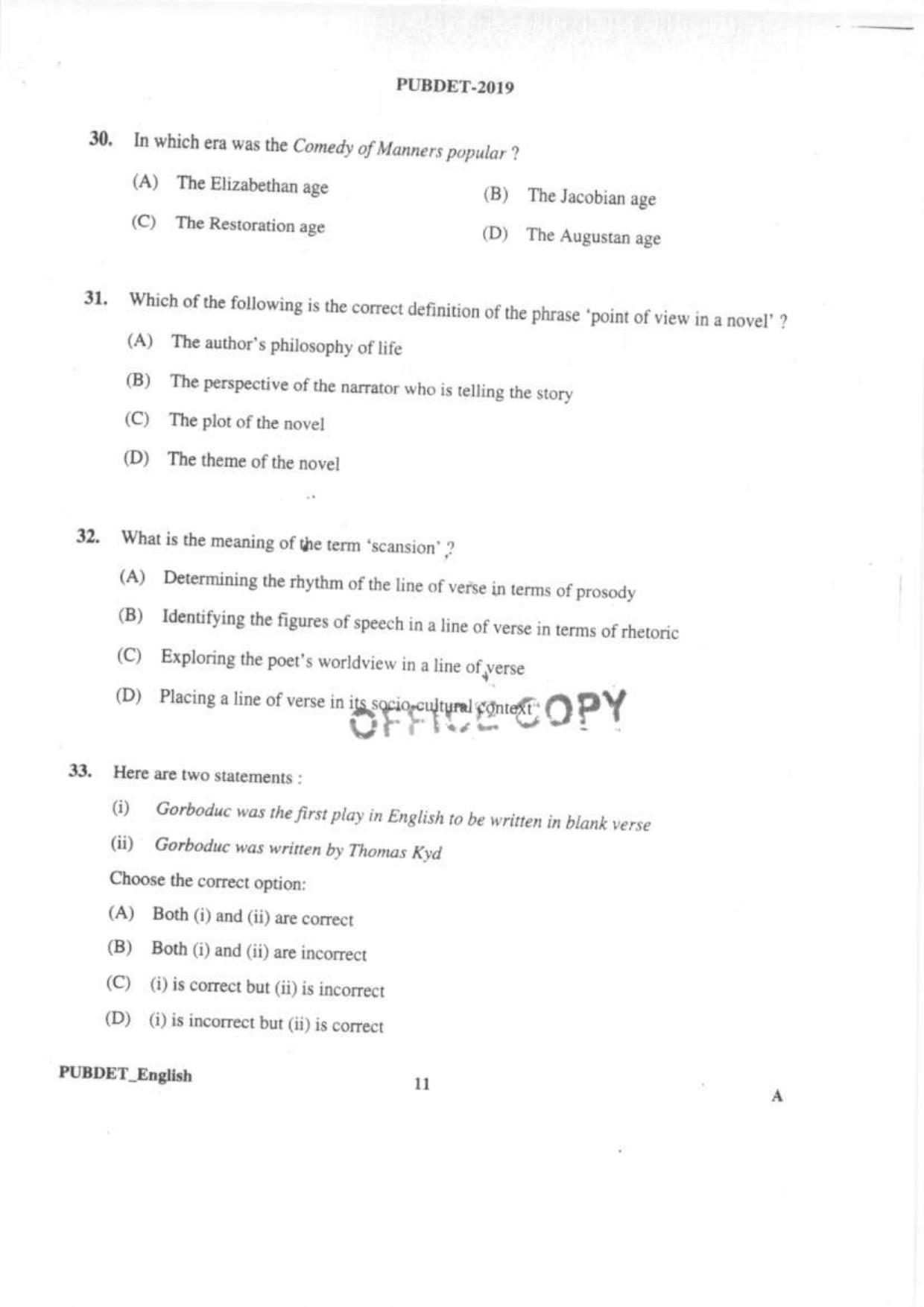 PUBDET 2019 English Question Paper - IndCareer Docs