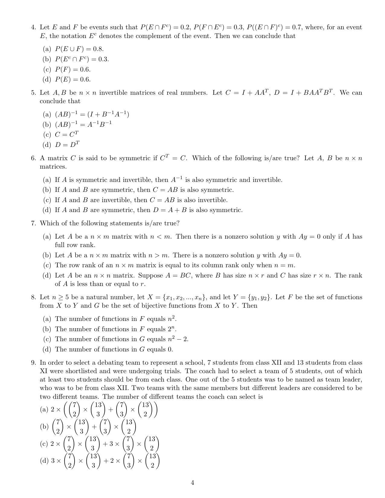 CMI Entrance Exam 2022 Question Paper MSc Data Science - IndCareer Docs