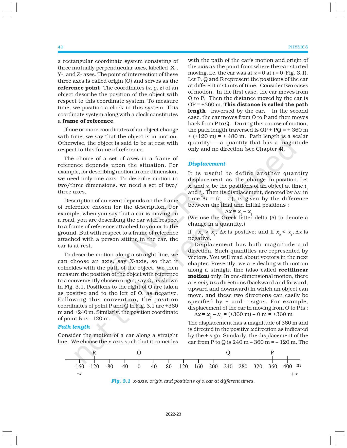 NCERT Book for Class 11 Physics Chapter 3 Motion in a Straight