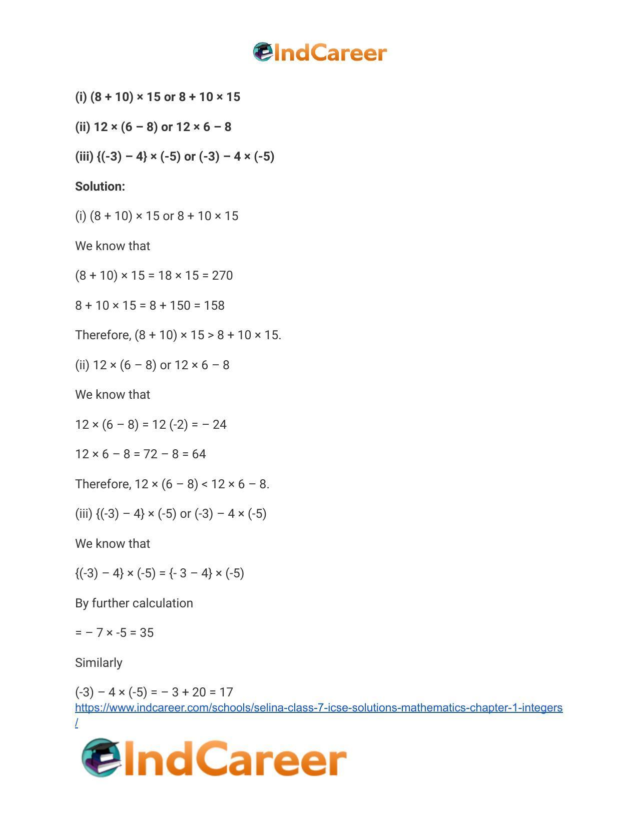 Selina Class 7 ICSE Solutions Mathematics : Chapter 1- Integers ...