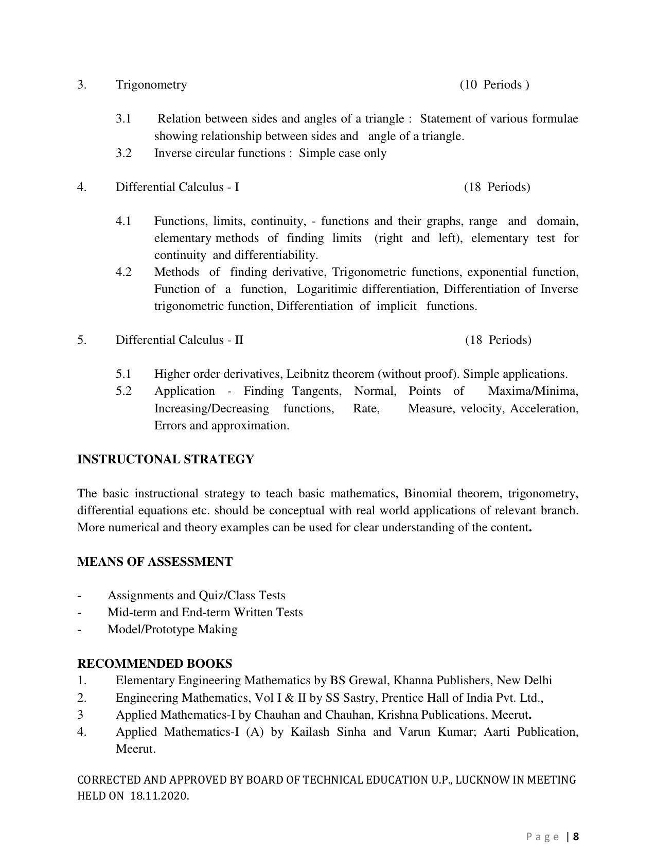 SYLLABUS FOR FIRST SEMESTER SESSION (2020-2021) - SIX SEMESTER DIPLOMA ...
