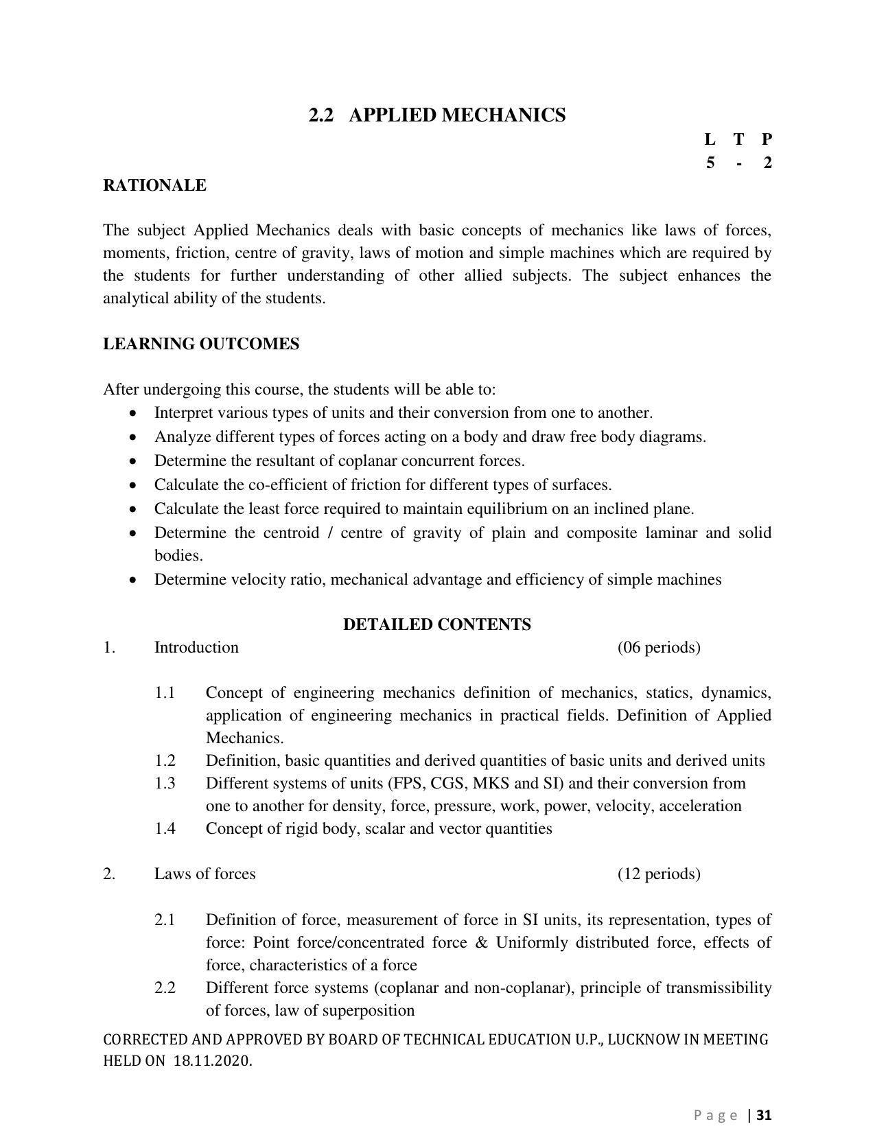 SYLLABUS FOR FIRST SEMESTER SESSION (2020-2021) - SIX SEMESTER DIPLOMA ...