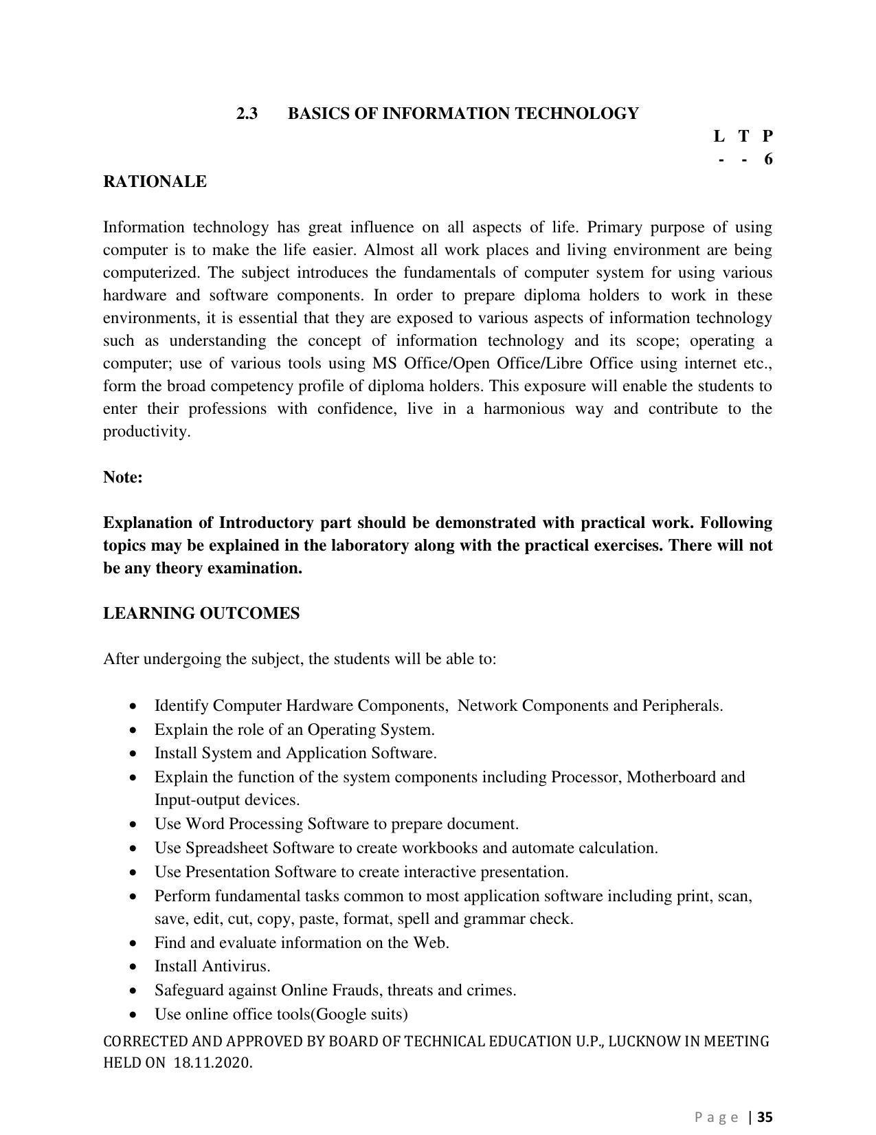 SYLLABUS FOR FIRST SEMESTER SESSION (2020-2021) - SIX SEMESTER DIPLOMA ...