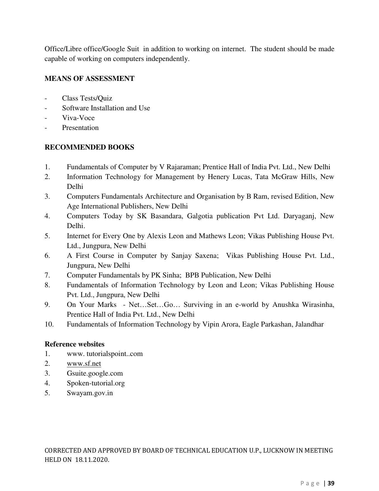 SYLLABUS FOR FIRST SEMESTER SESSION (2020-2021) - SIX SEMESTER DIPLOMA ...