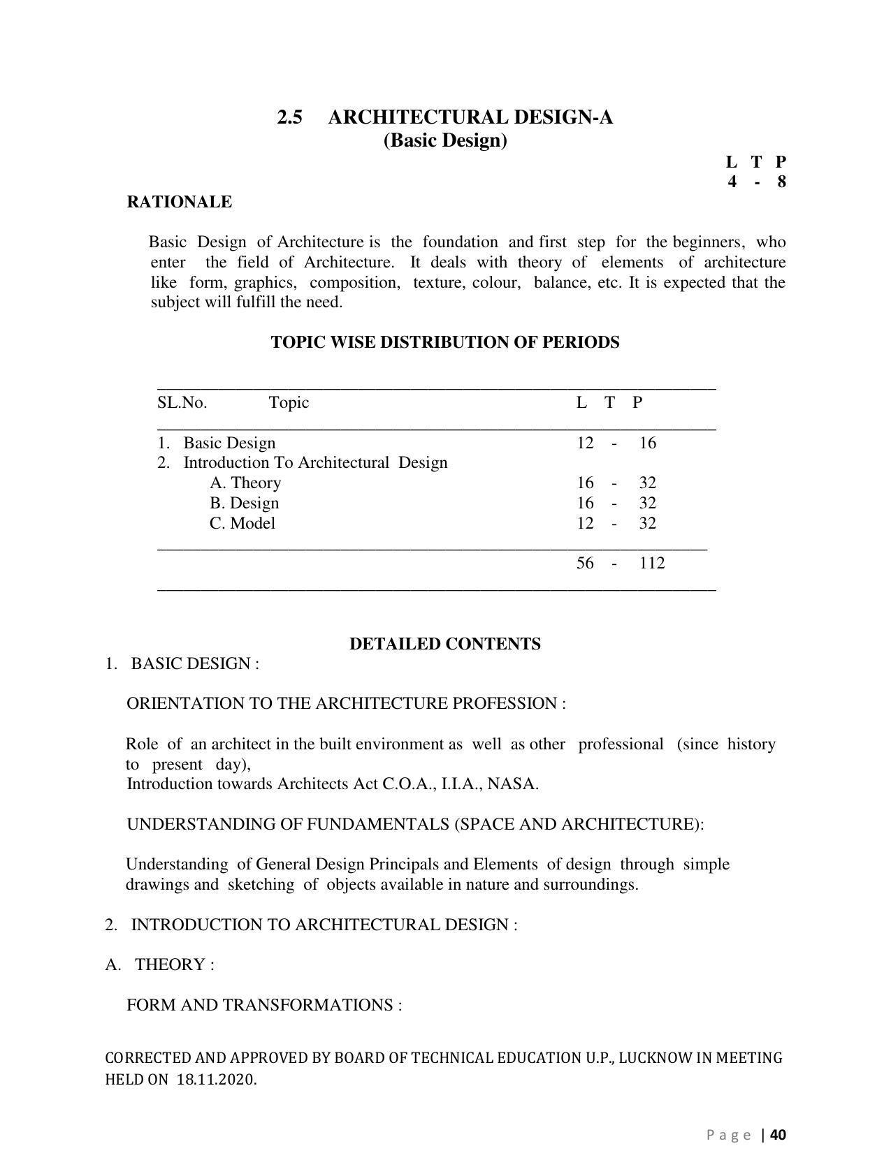 SYLLABUS FOR FIRST SEMESTER SESSION (2020-2021) - SIX SEMESTER DIPLOMA COURSE IN ARCHITECTURAL ...