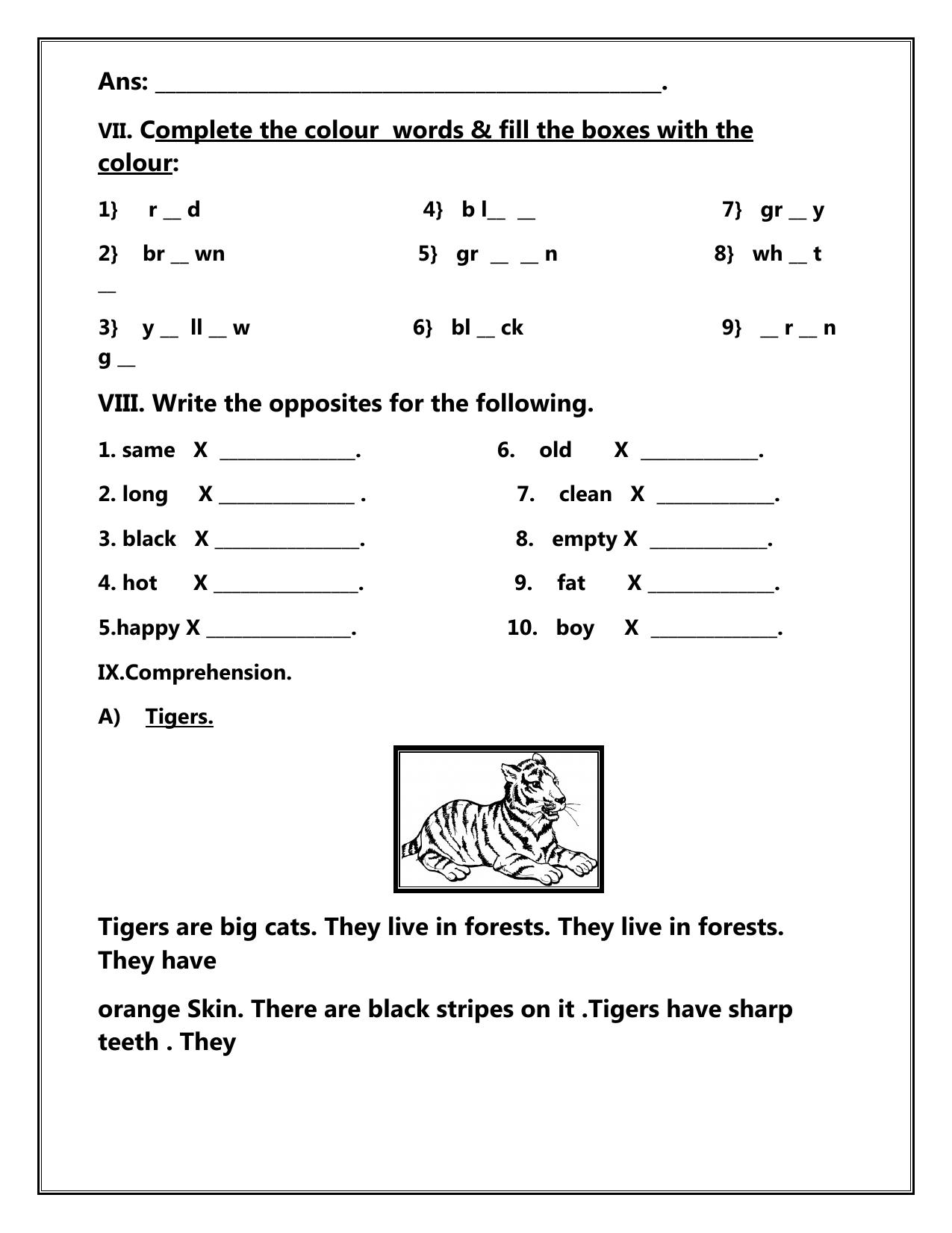 Worksheet for Class 1 English Assignment 71 - IndCareer Docs