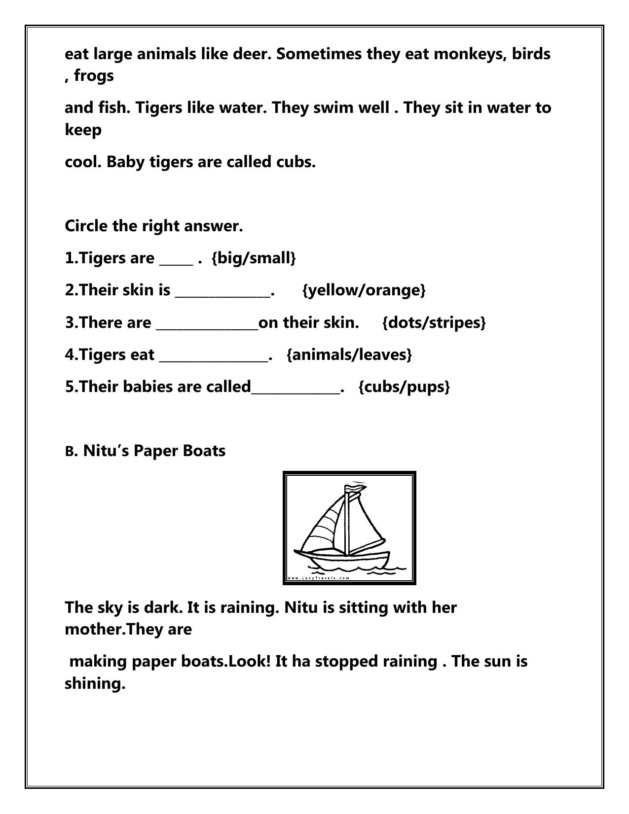 Worksheet for Class 1 English Assignment 71 - IndCareer Docs