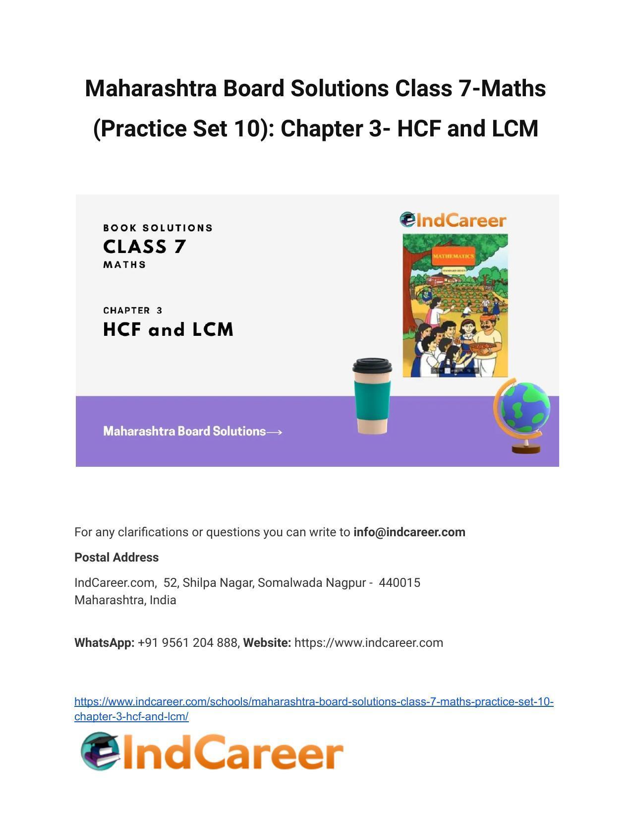 Maharashtra Board Solutions Class 7-Maths (Practice Set 10): Chapter 3- HCF and LCM - IndCareer Docs