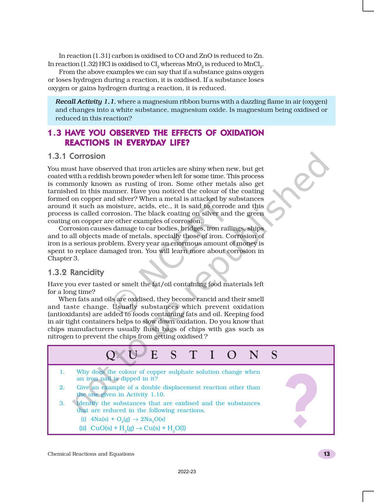 NCERT Book for Class 10 Science Chapter 1 Chemical Reactions
