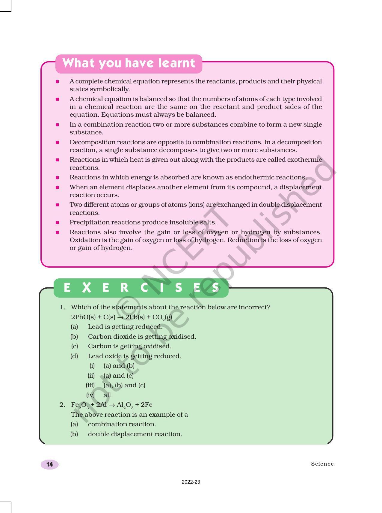 NCERT Book for Class 10 Science Chapter 1 Chemical Reactions