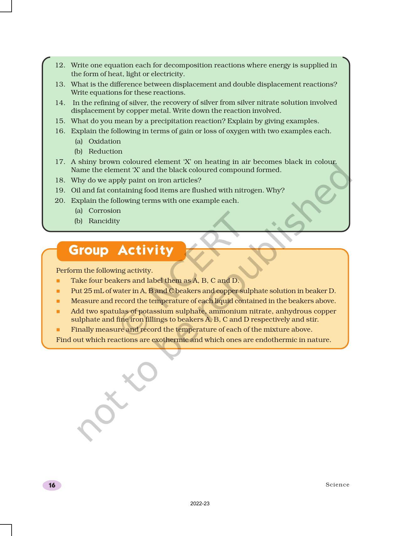 NCERT Book for Class 10 Science Chapter 1 Chemical Reactions