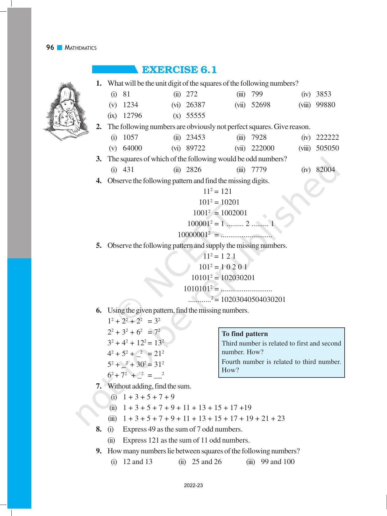 NCERT Book for Class 8 Maths Chapter 6 Squares and Square