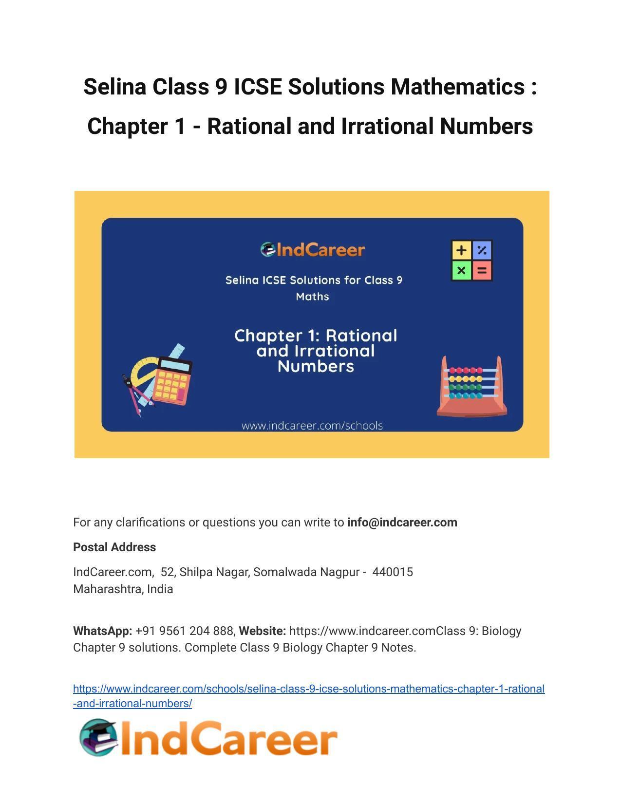 Selina Class 9 ICSE Solutions Mathematics : Chapter 1 - Rational and ...