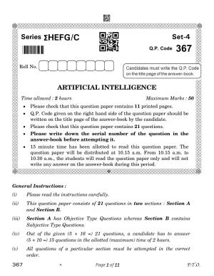 CBSE Class 12 Artificial Intelligence (Compartment) 2023 Question Paper ...