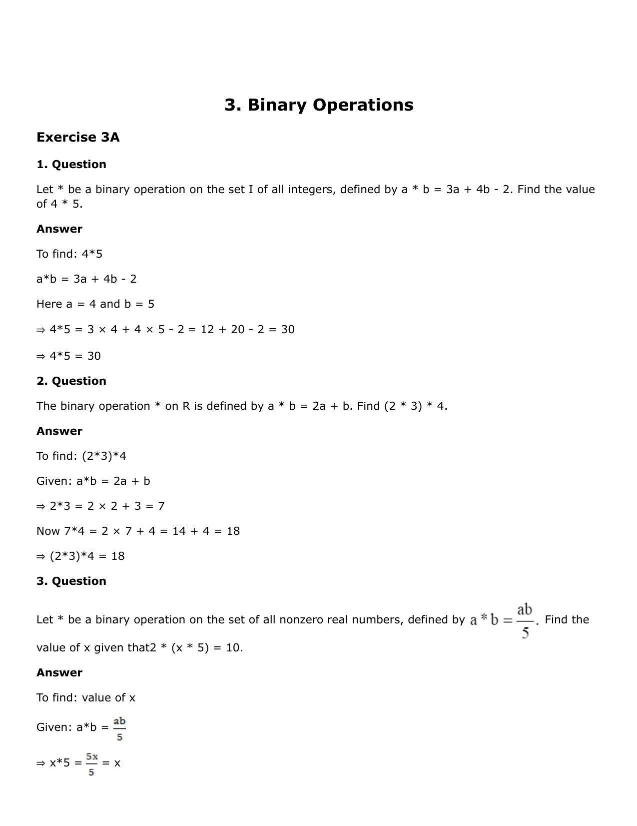 RS Aggarwal Solutions for 12th Class Maths Chapter 3-Binary Operations - IndCareer Schools