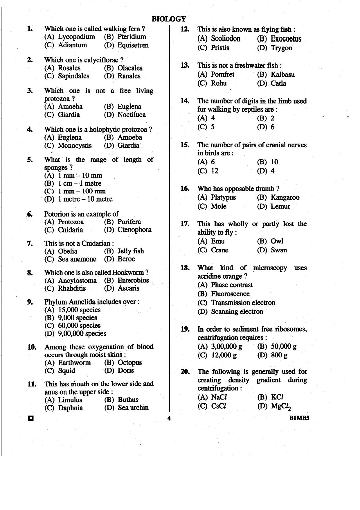 BCECE 2015 Biology Question Paper - IndCareer Docs