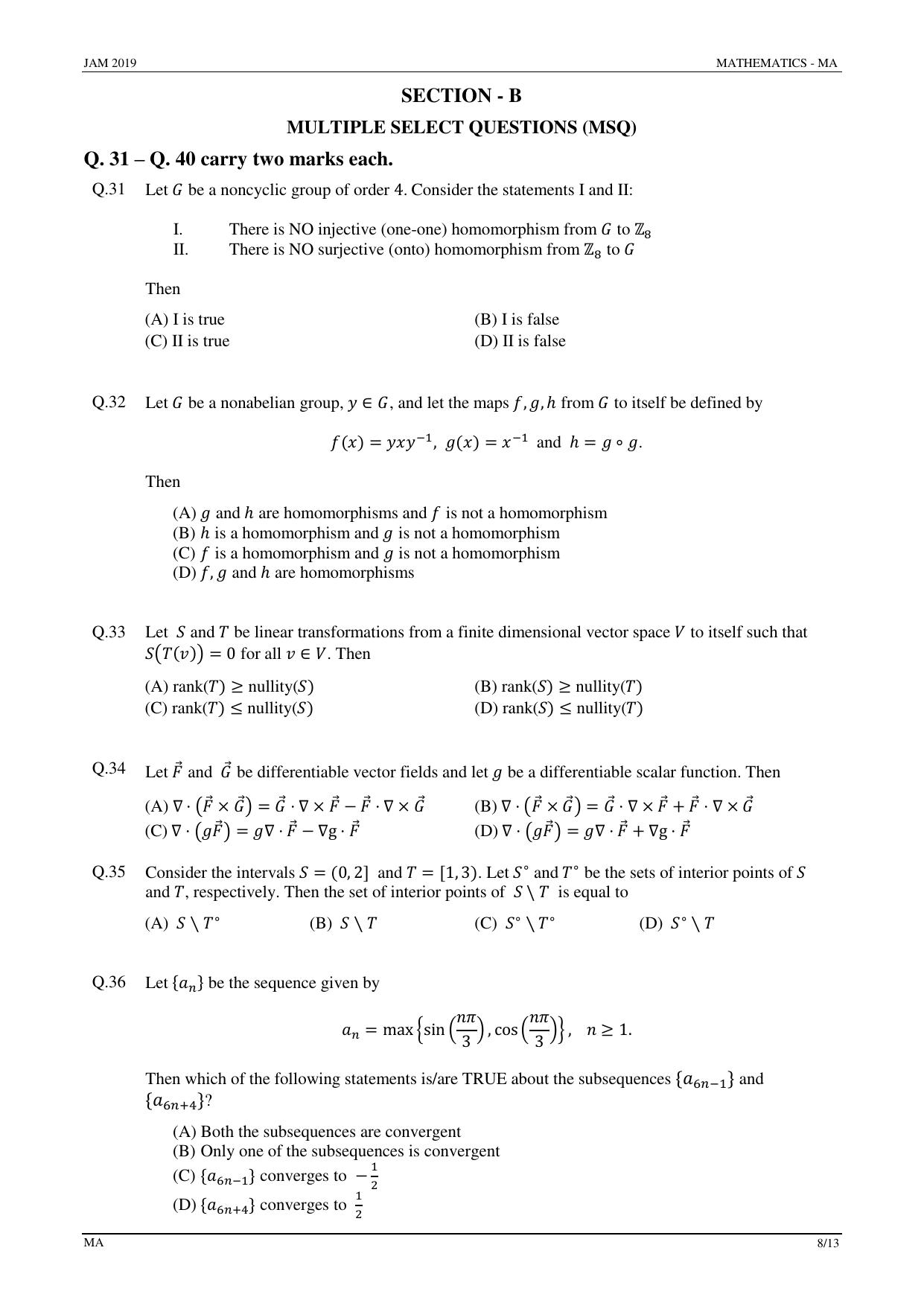JAM 2019: MA Question Paper - IndCareer Docs