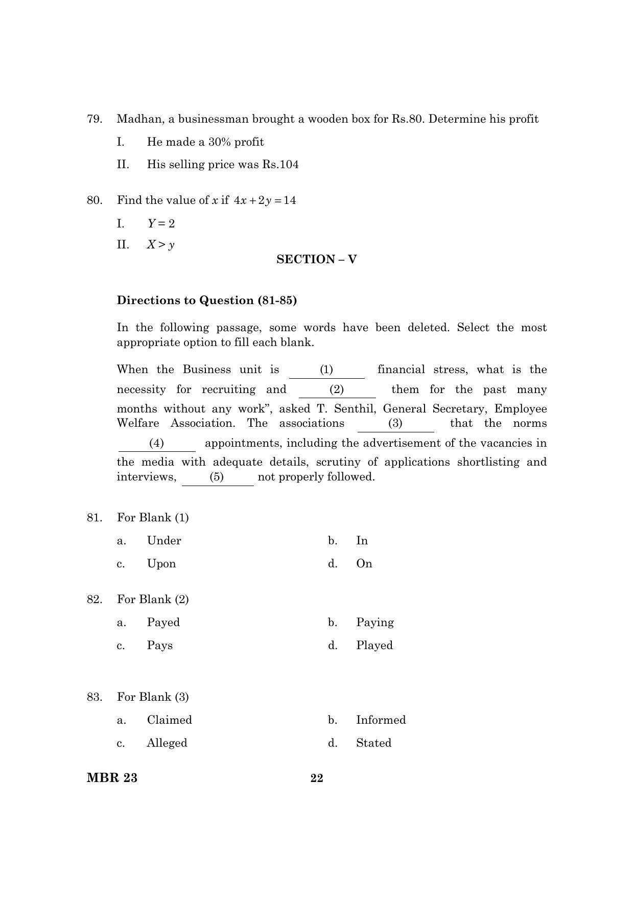 TANCET 2023 MBA Question Paper - IndCareer Docs