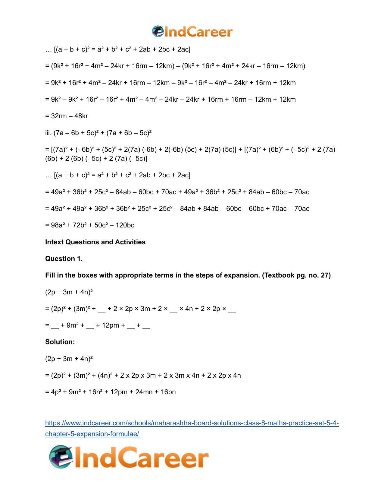 Maharashtra Board Solutions Class 8-Maths (Practice Set 5.4): Chapter 5 ...