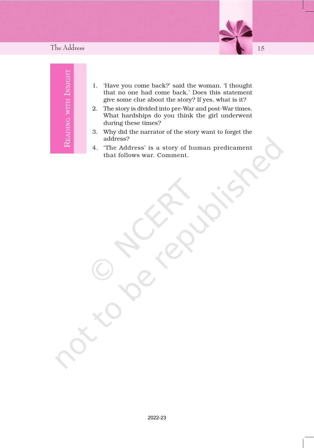 NCERT Book for Class 11 English Chapter 2 The Address