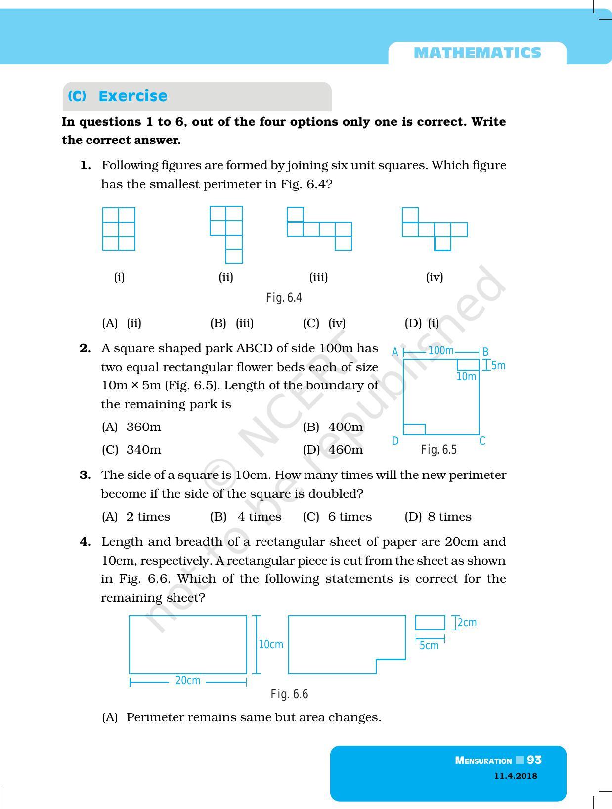 NCERT Exemplar Book for Class 6 Maths Chapter 6-Mensuration