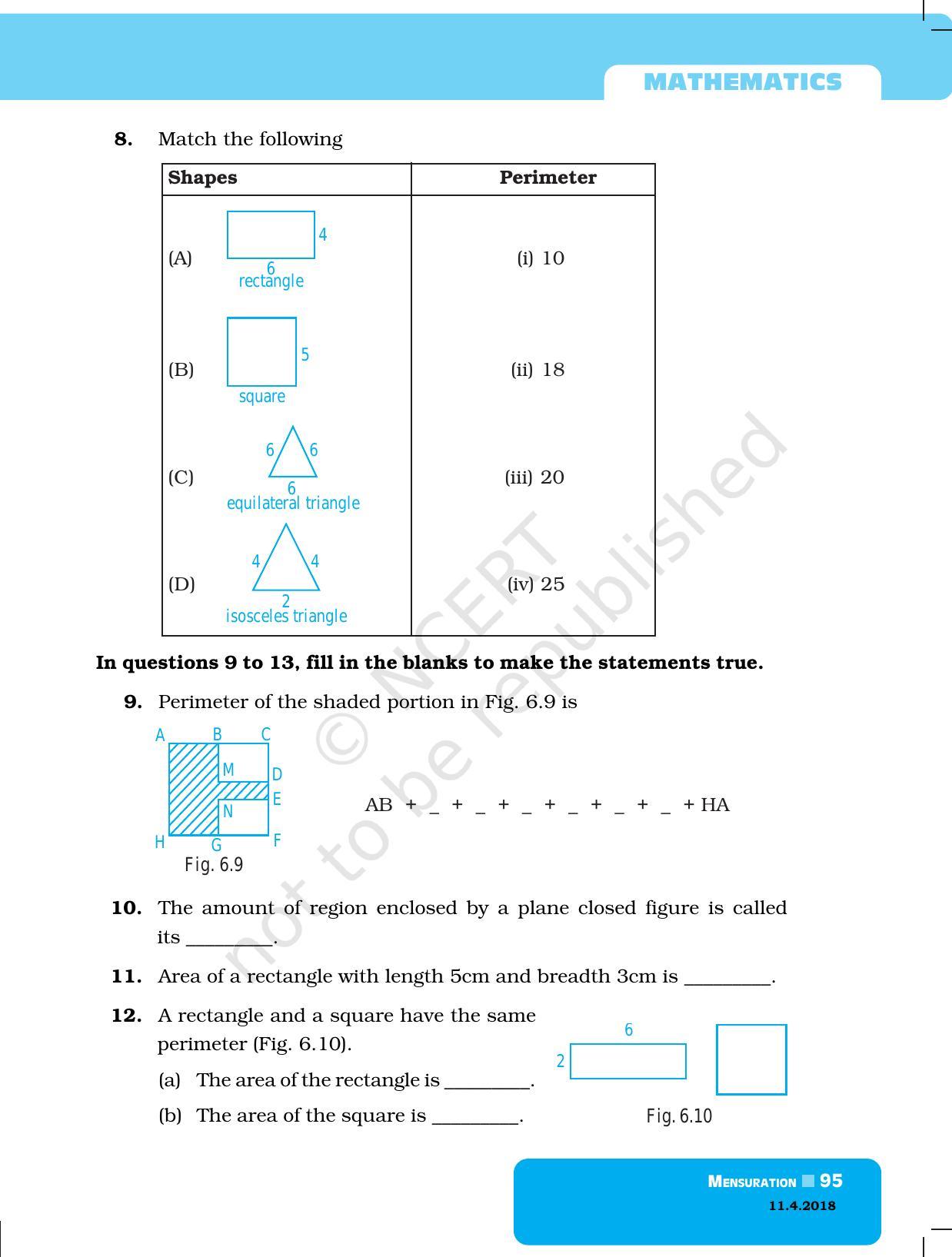 NCERT Exemplar Book for Class 6 Maths: Chapter 6-Mensuration ...