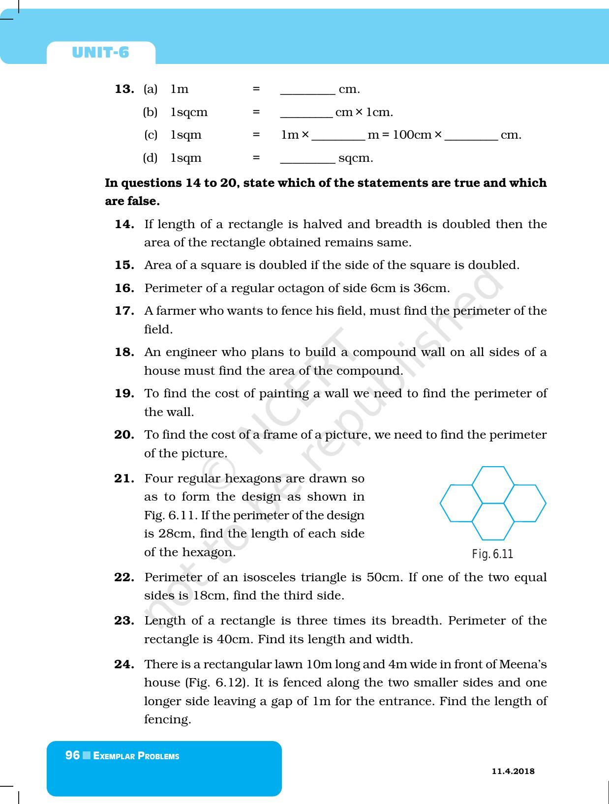 NCERT Exemplar Book for Class 6 Maths: Chapter 6-Mensuration ...