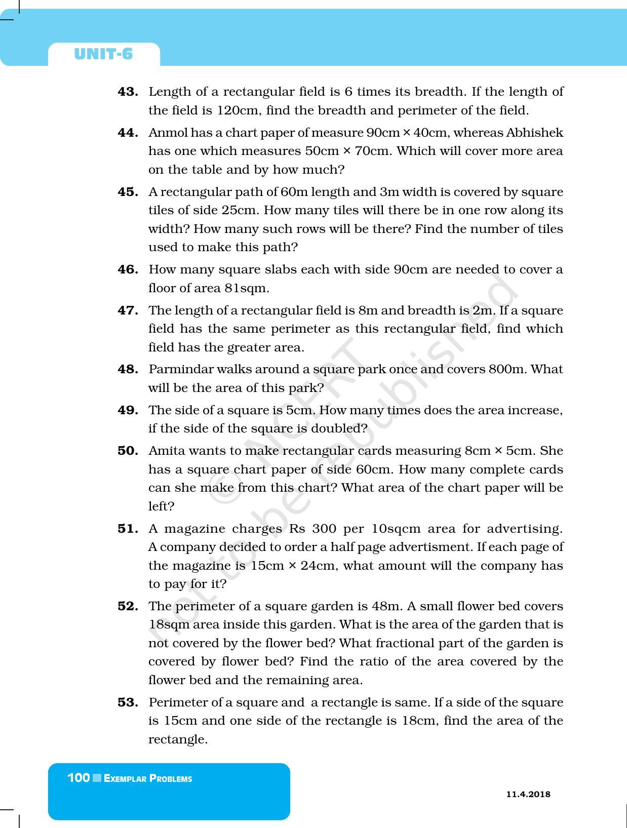 NCERT Exemplar Book for Class 6 Maths Chapter 6-Mensuration