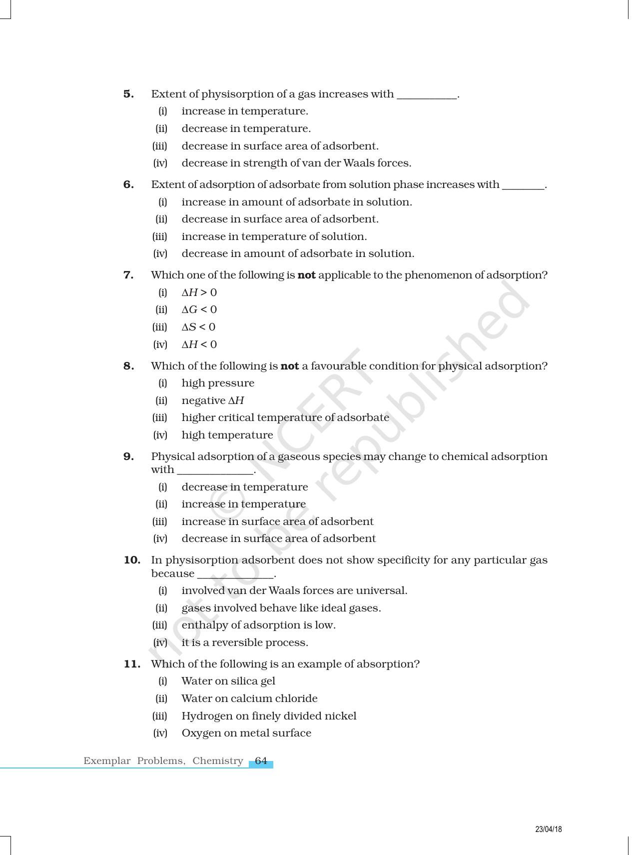 NCERT Exemplar Book for Class 12 Chemistry Chapter 5 Surface Chemistry