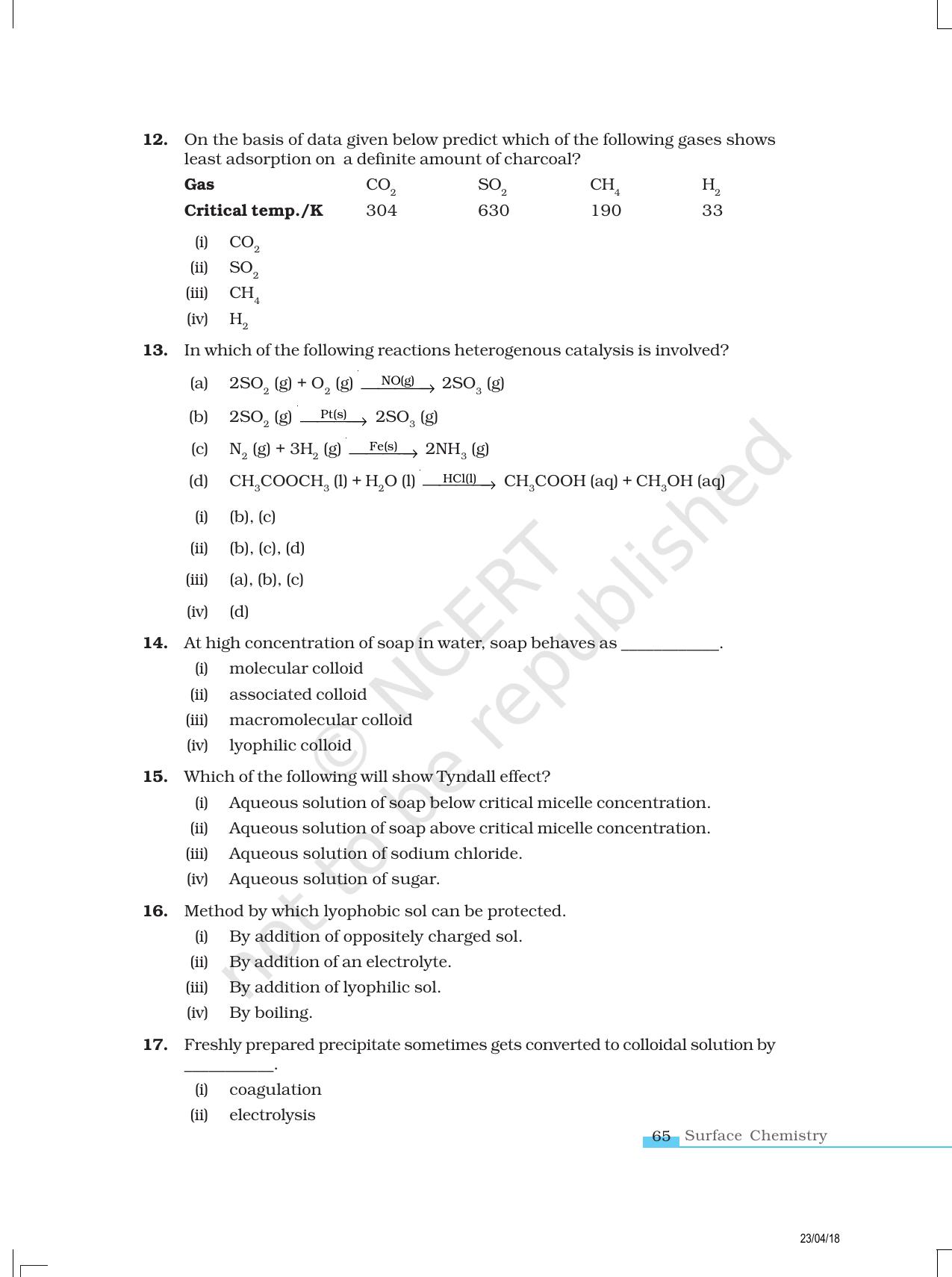 NCERT Exemplar Book for Class 12 Chemistry Chapter 5 Surface Chemistry