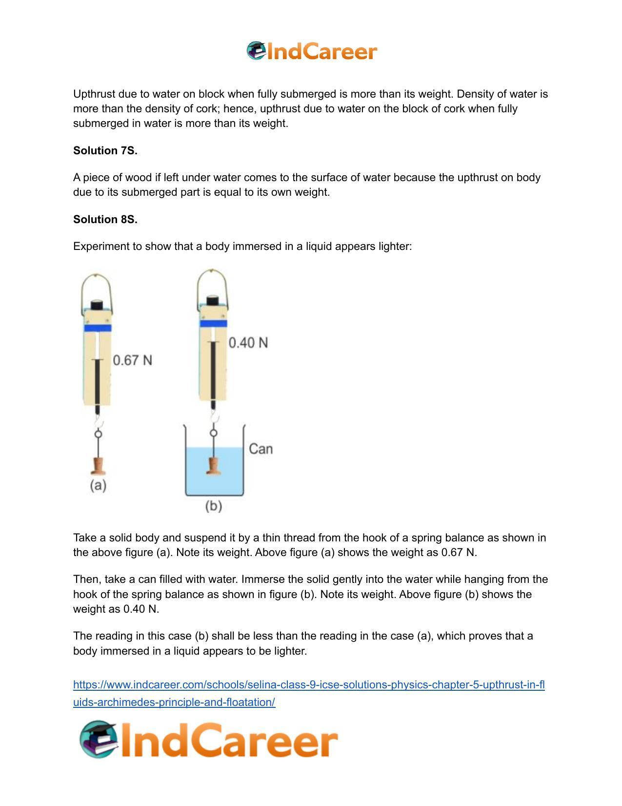 Selina Class 9 ICSE Solutions Physics : Chapter 5- Upthrust in Fluids, Archimedes' Principle and ...