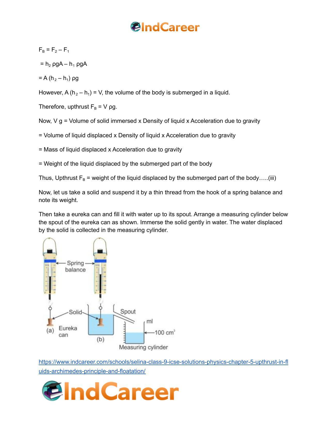 Selina Class 9 ICSE Solutions Physics : Chapter 5- Upthrust in Fluids ...