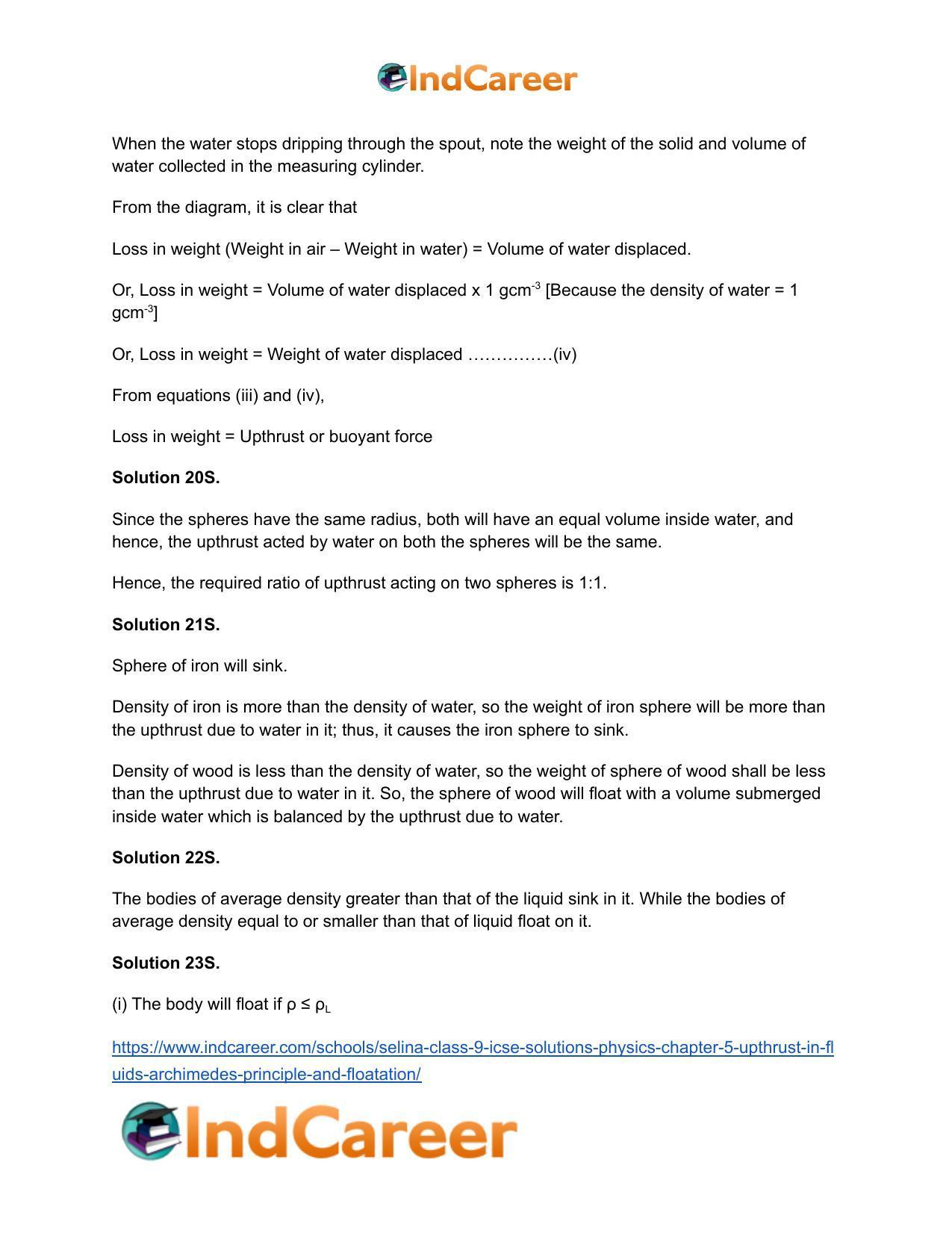 Selina Class 9 ICSE Solutions Physics : Chapter 5- Upthrust in Fluids ...