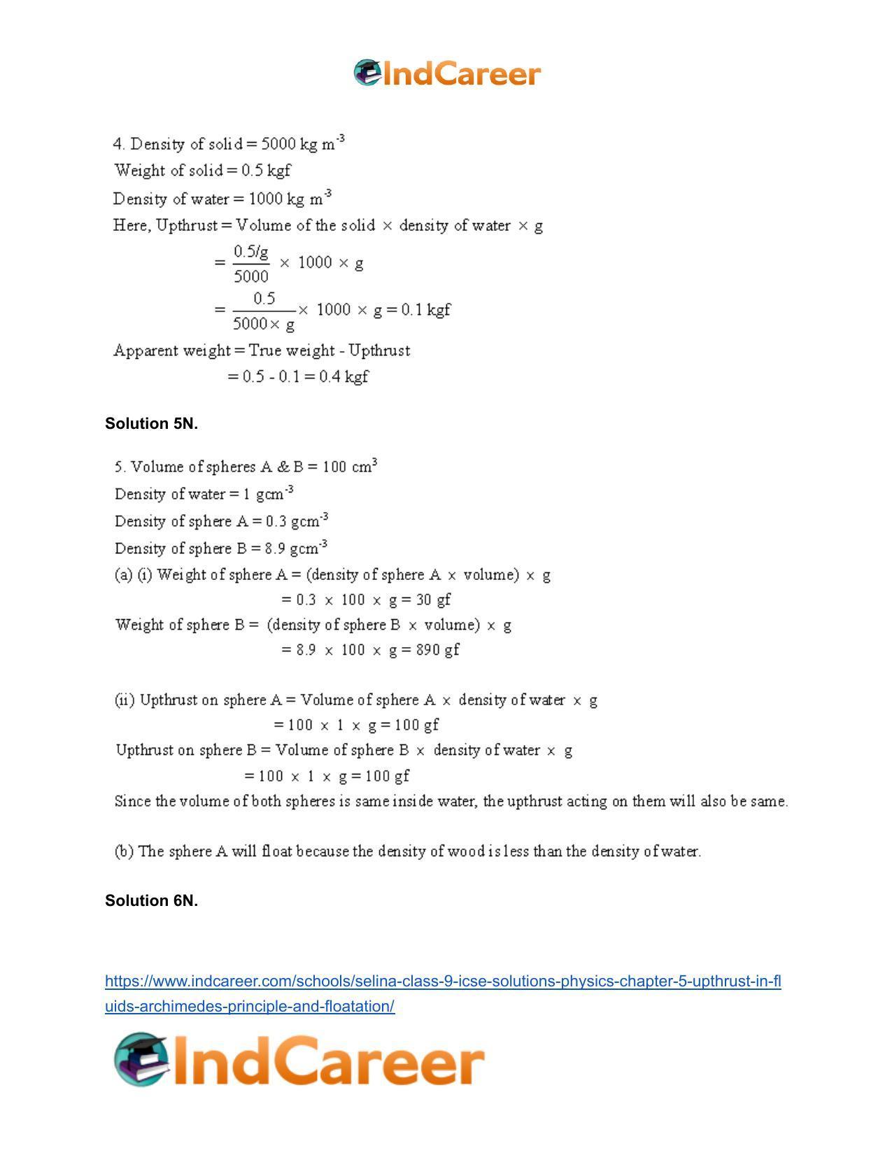 Selina Class 9 ICSE Solutions Physics : Chapter 5- Upthrust in Fluids, Archimedes' Principle and ...