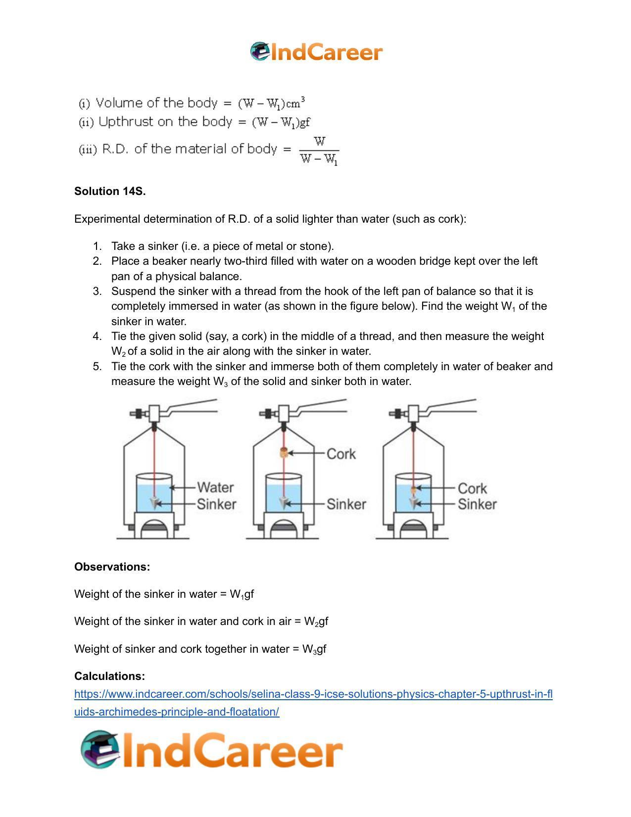 Selina Class 9 ICSE Solutions Physics : Chapter 5- Upthrust in Fluids, Archimedes' Principle and ...