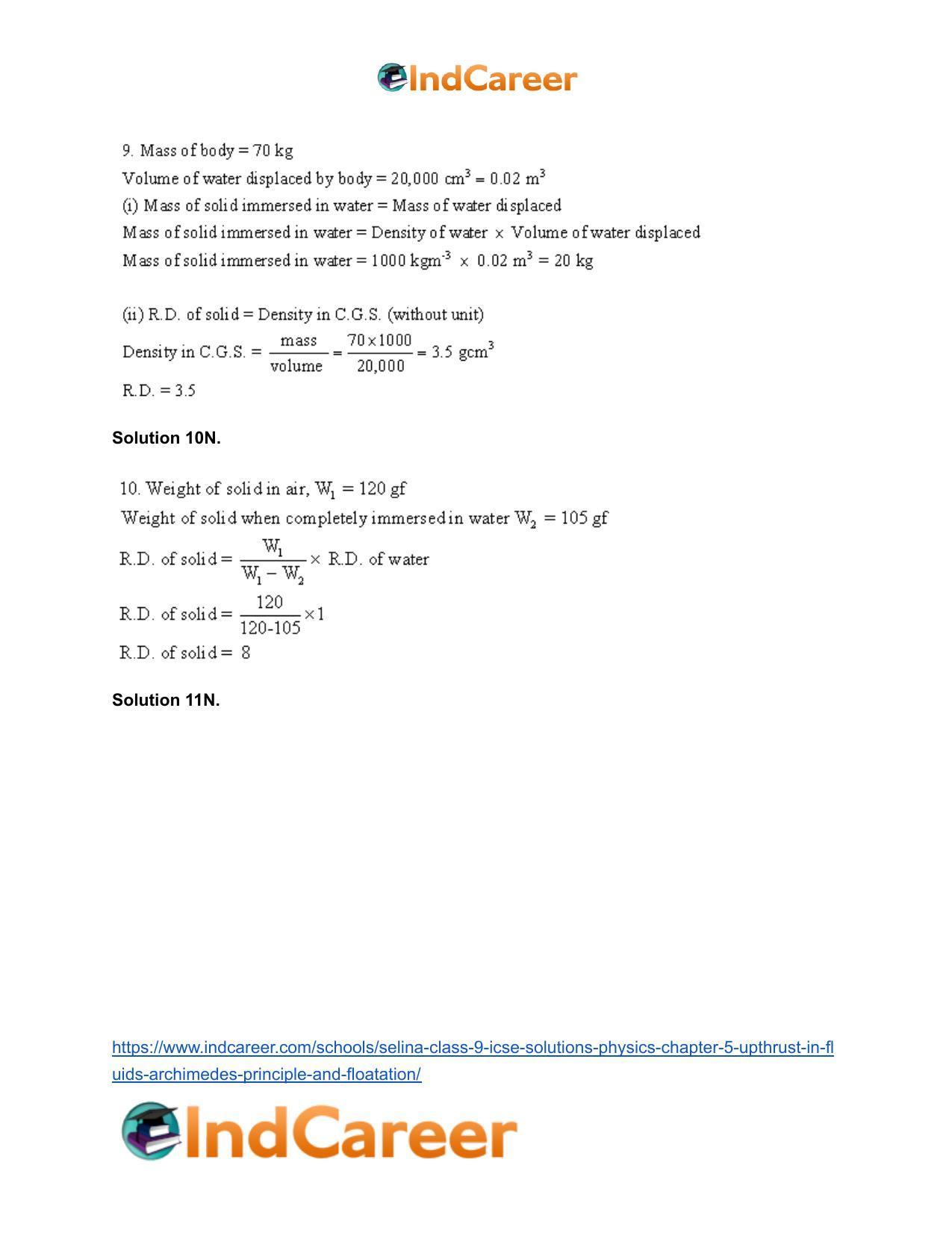 Selina Class 9 ICSE Solutions Physics : Chapter 5- Upthrust in Fluids, Archimedes' Principle and ...