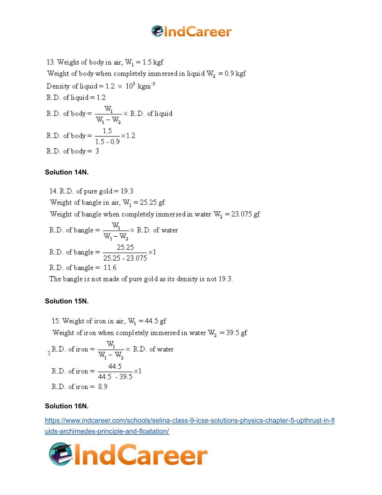 Selina Class 9 ICSE Solutions Physics : Chapter 5- Upthrust in Fluids, Archimedes' Principle and ...
