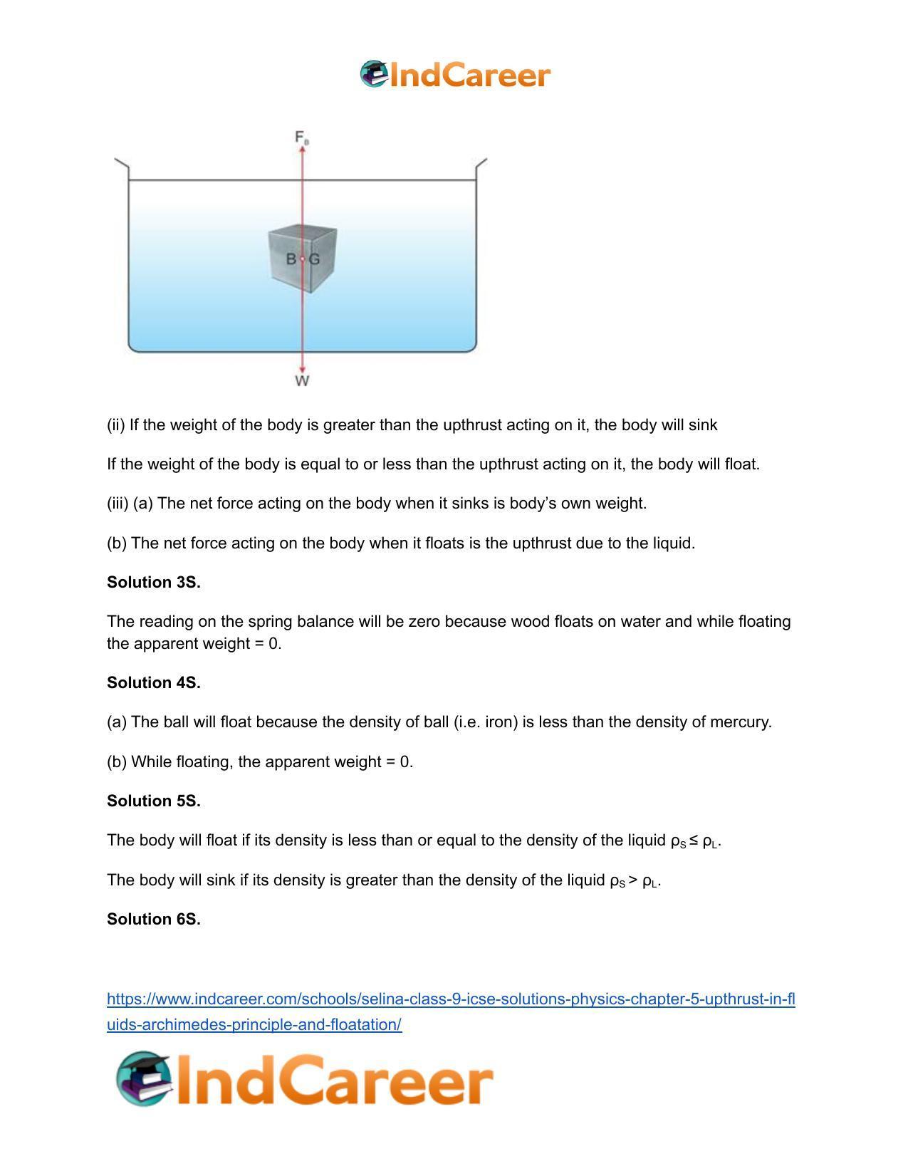 Selina Class 9 ICSE Solutions Physics : Chapter 5- Upthrust in Fluids, Archimedes' Principle and ...