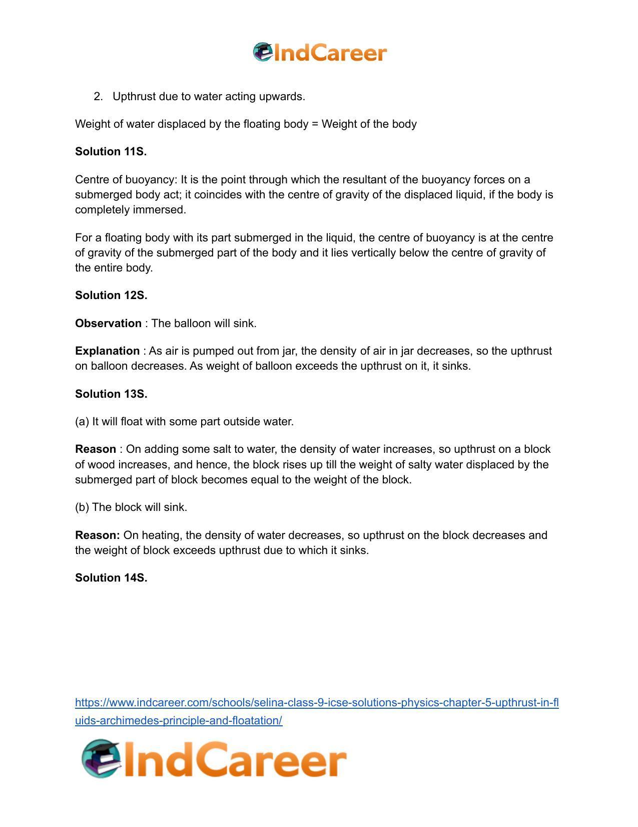 Selina Class 9 ICSE Solutions Physics : Chapter 5- Upthrust in Fluids ...