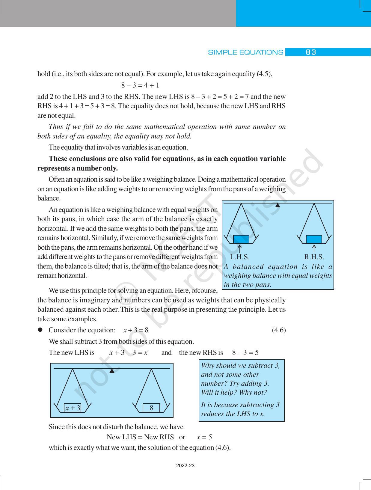 Ncert Book For Class 7 Maths Chapter 4 Simple Equations Indcareer