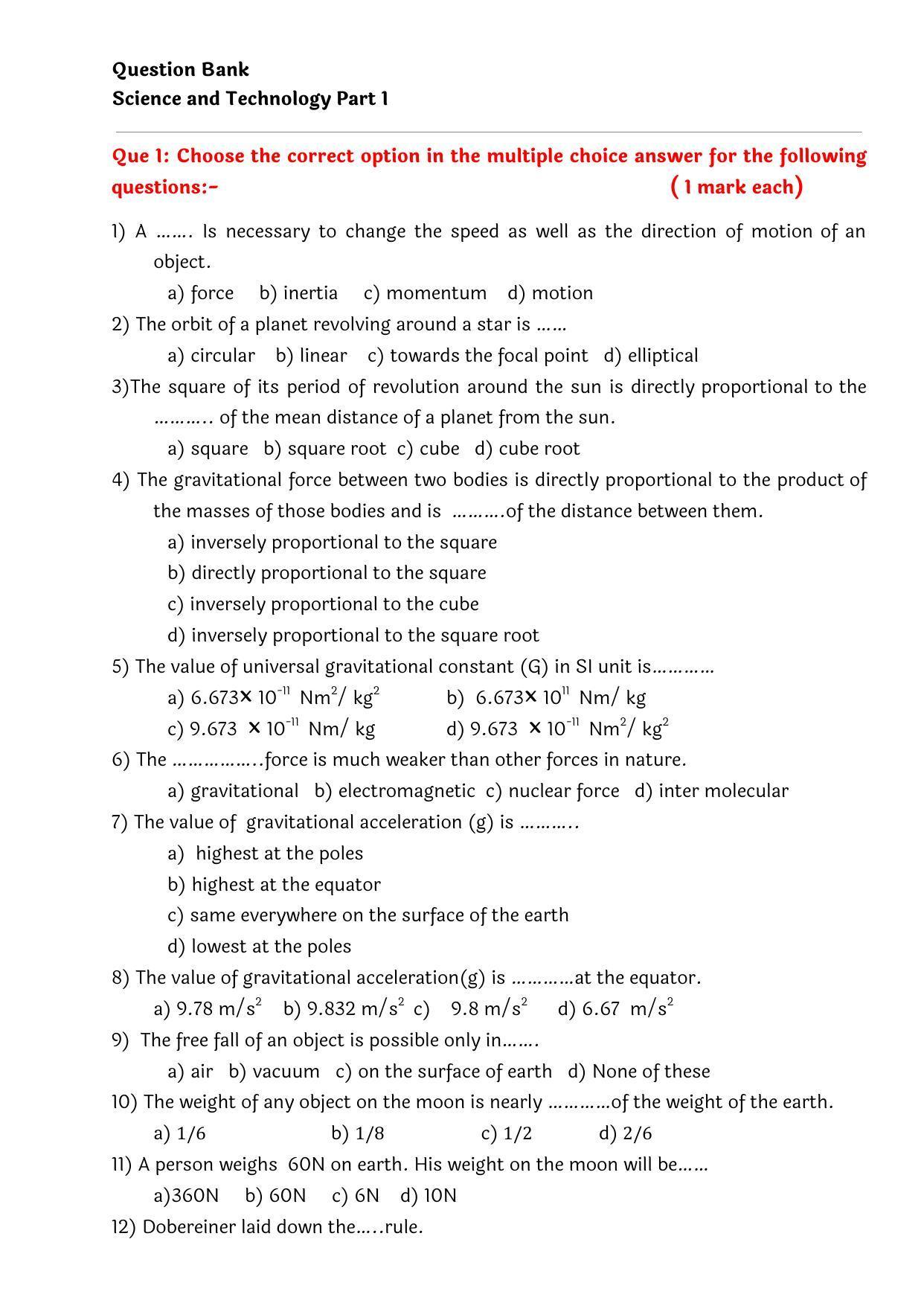 Maharashtra Board Class 10 Science & Technology Part 1 Sample Papers ...