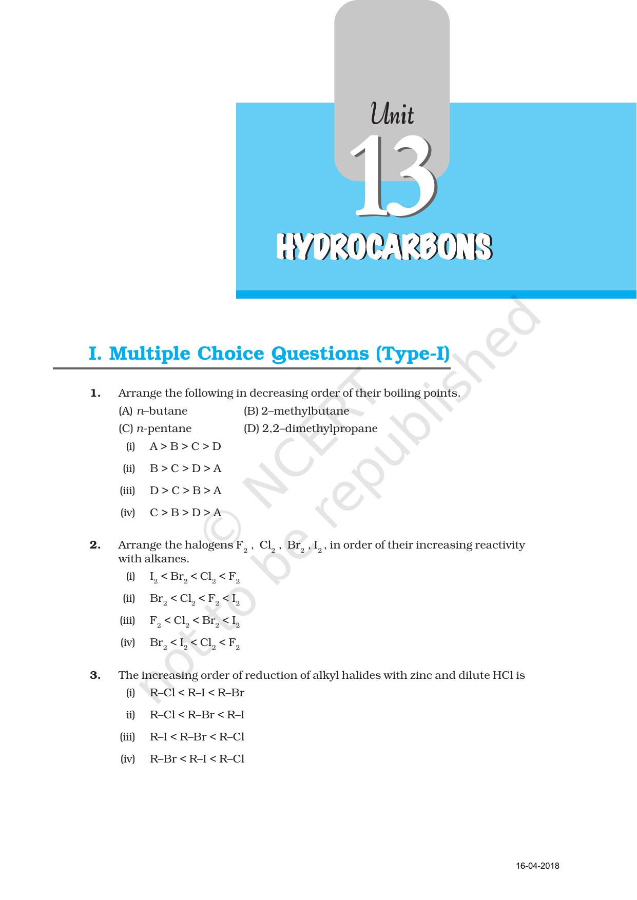 NCERT Exemplar Book for Class 11 Chemistry Chapter 13 Hydrocarbons