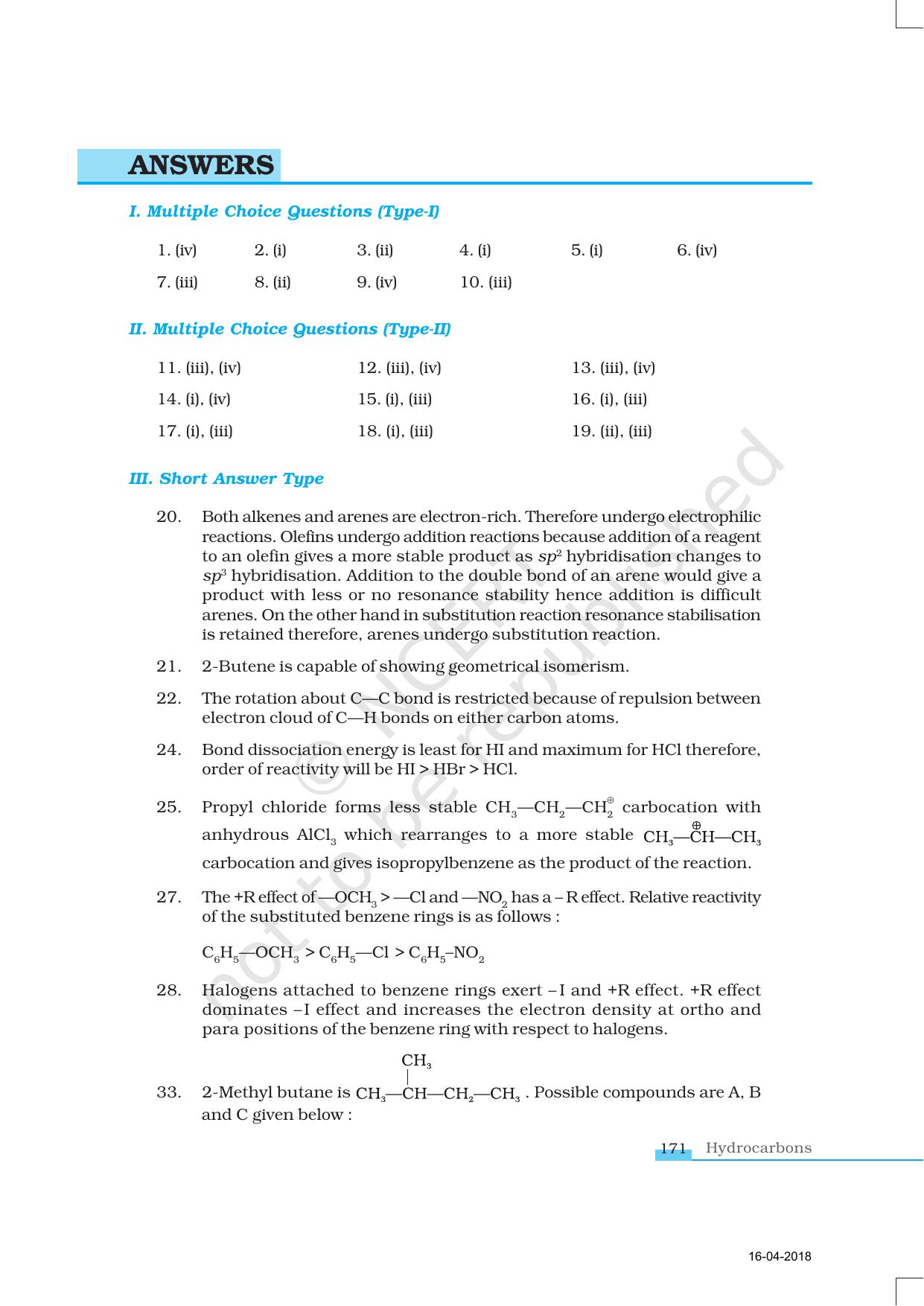 NCERT Exemplar Book for Class 11 Chemistry Chapter 13 Hydrocarbons