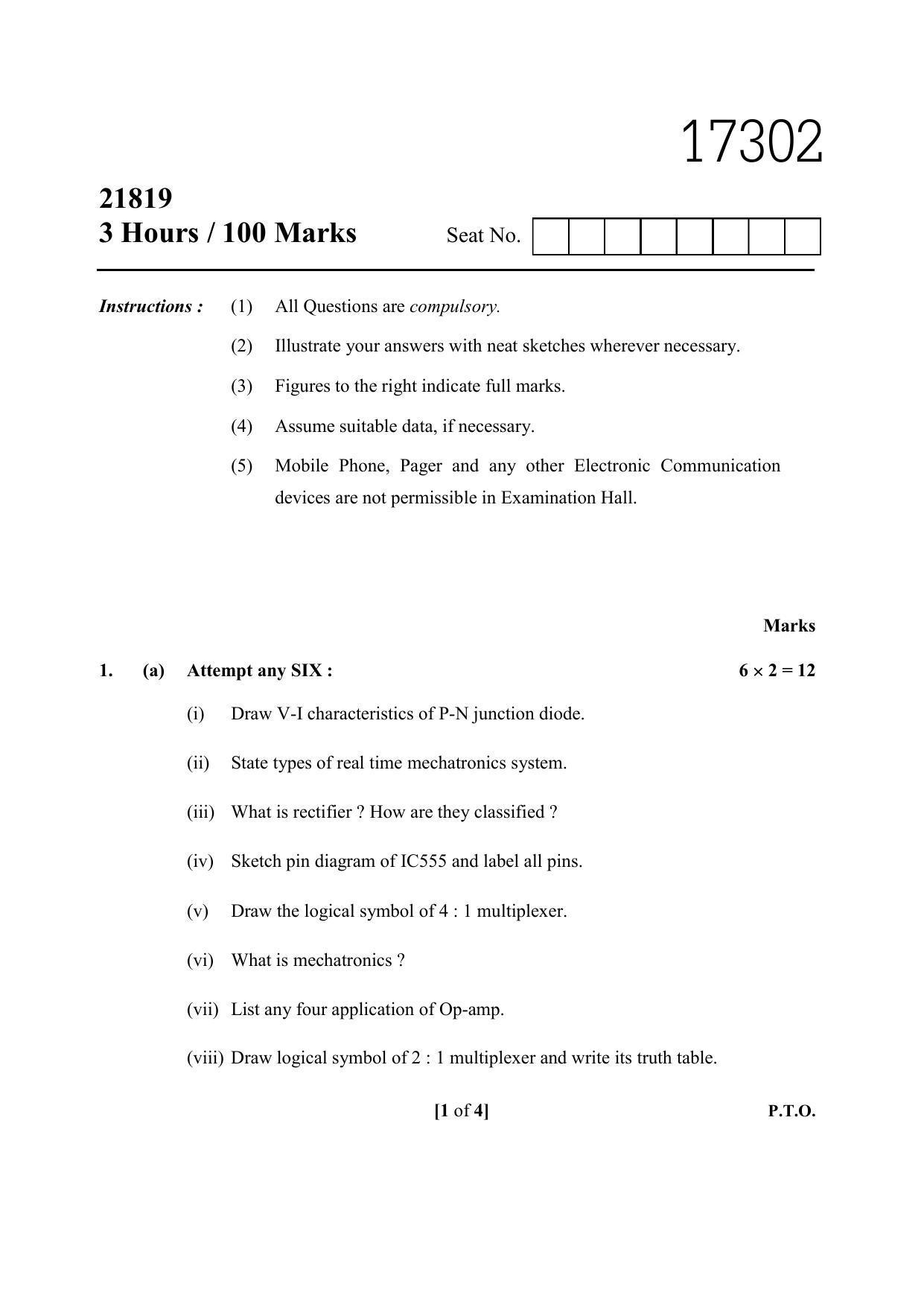 MSBTE Summer Question Paper 2019 - Basic Electronics and Mechatronics ...