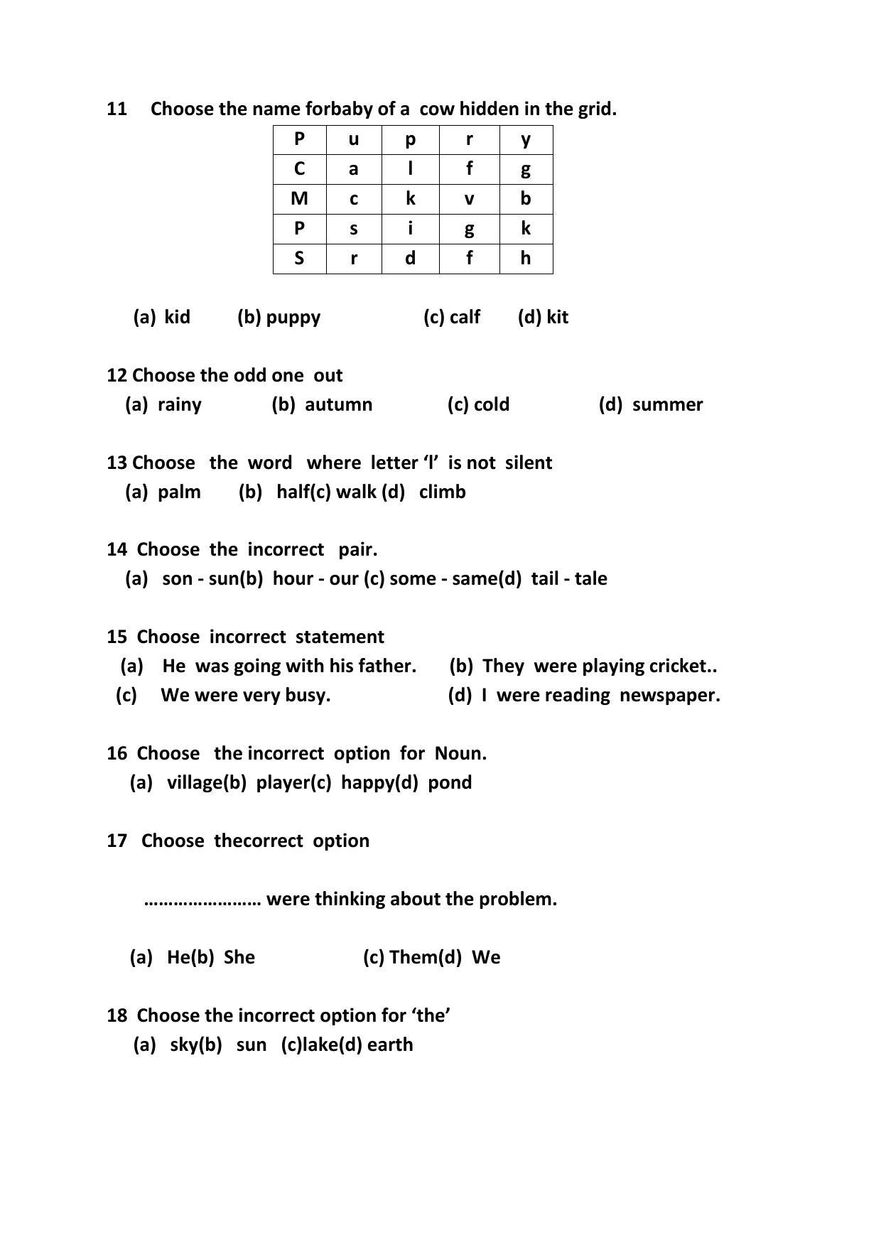 PSEB Class 5th English Paper 2024 [PDF] - Punjab Board 5th English ...